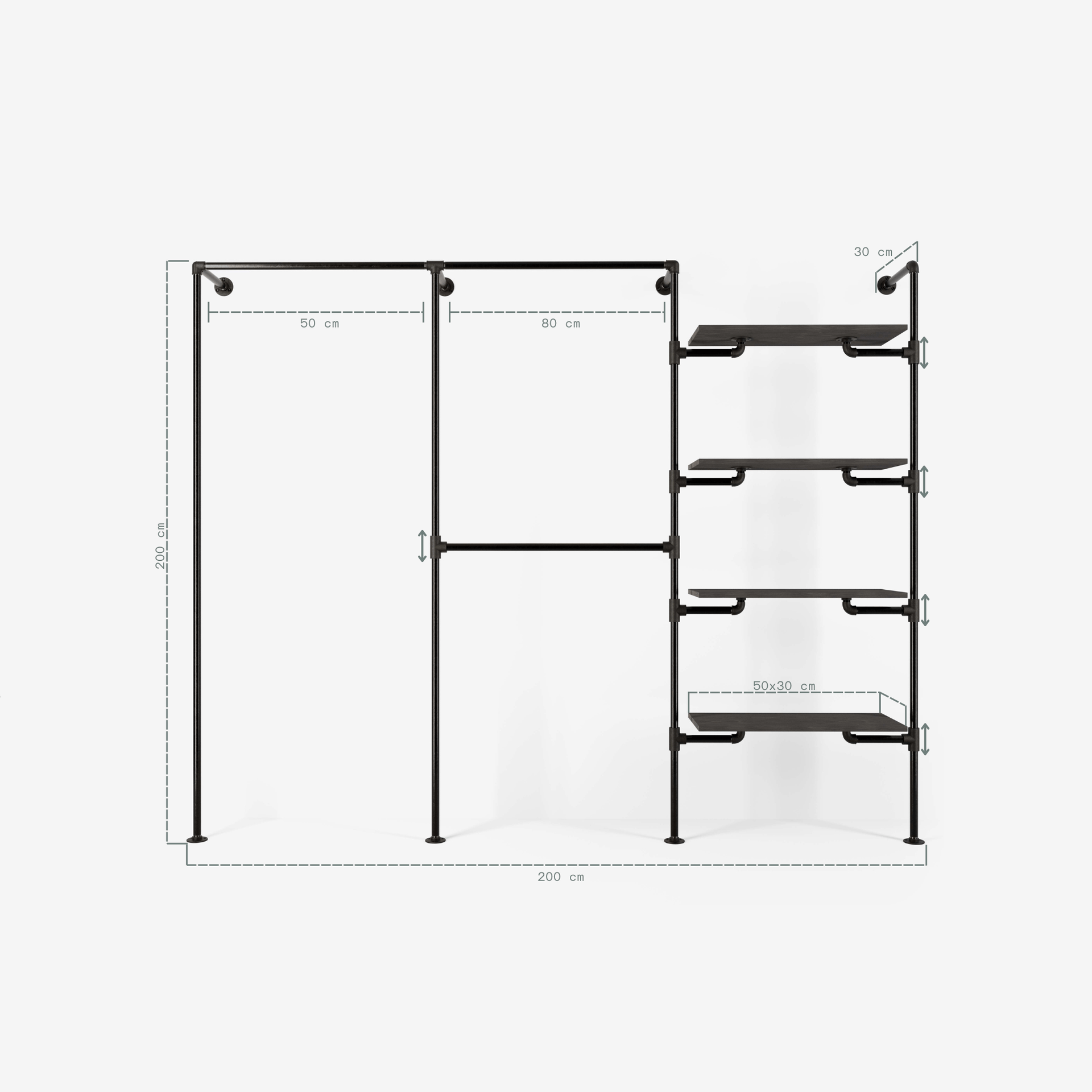 The walk-in 3 rækker reol system til lang og kort hæng